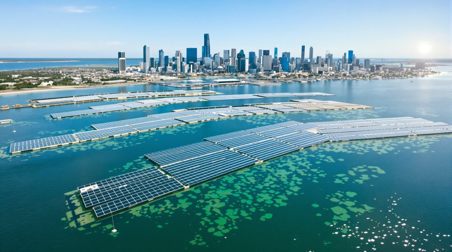 Coastal cities test floating solar farms to stabilize strained power grids